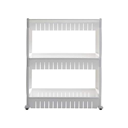 HomeRoots 3 Tier Slim Storage Cart with Wheels Mobile Shelving Unit Organizer Slide Out Storage Rolling Utility Organizer Rack for Kitchen Bathroom Laundry Narrow Places, White