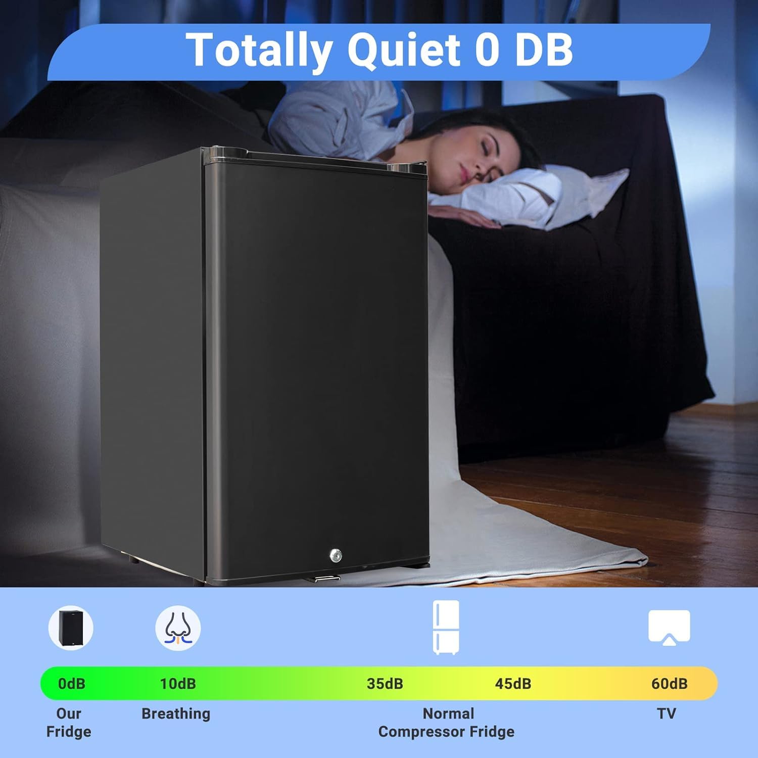12V Mini Fridge With Lock and Key, 1.76 Cu. Ft Silent Lockable Refrigerator for RV Semi Truck, 12v/110v Small Cooler Quiet No Noise for Office Apartment Bedroom Marine Dorm Patio, Black