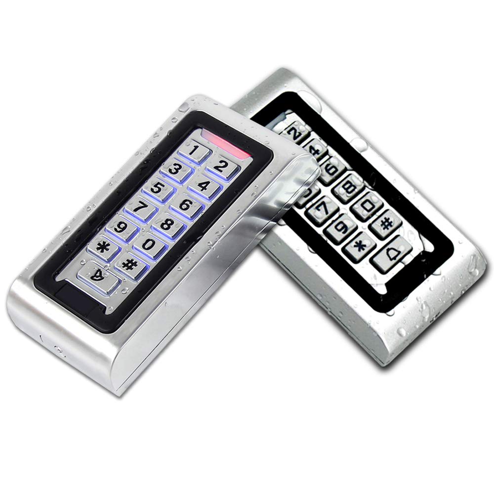 Door Access Control System Stand-Alone Password Keypad + 5PCS Proximity Keychains, Support 2000 Users Card Reader, Weatherproof, Backlight, Zinc Alloy Metal Case, for Garage Door, Gate Opener