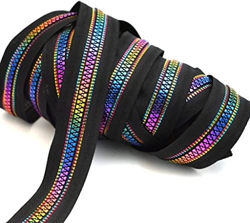 DeeboW Open Ended Zip Fasteners,Invisible zips,Resin Zippers, 2Yard 5# Nylon Rainbow Teeth Zipper for Sewing Bag Jacket Zippers Zip for Sewing DIY Garment Accessories