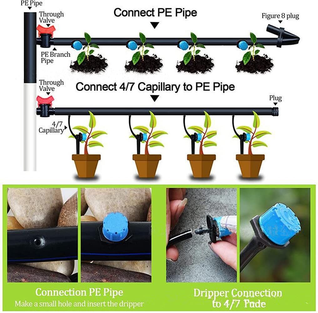 Pressure Compensation Irrigation 360 Degree Eight-Hole Dripper Pressure Drop Drip Irrigation System 1/4 Inch Tube Gardening (Blue)