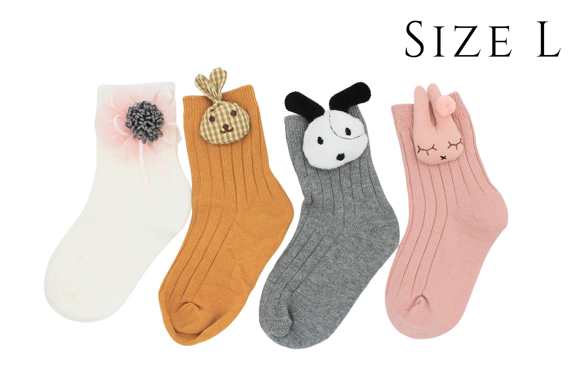 Generic Girls 3D animals socks - Set of 4 cute pairs of socks - warm and comfortable socks - adorable socks - (1-3 years), Pink, Medium