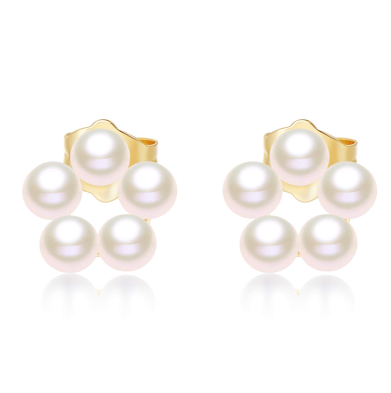 14K Solid Gold Pearl Earrings for Women, Quality Freshwater Cultured Pearl Studs Earrings Gold Jewelry Gift for Wife, Mother, Girl