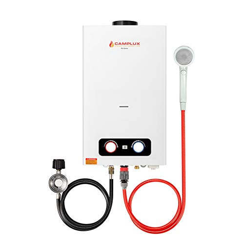 Camplux 2.64 GPM Tankless Propane Water Heater, Outdoor Portable Gas Water Heater with Overheating Protection, Instant Propane Hot Water Heater for RV, Camping, Cabins, Barns, White