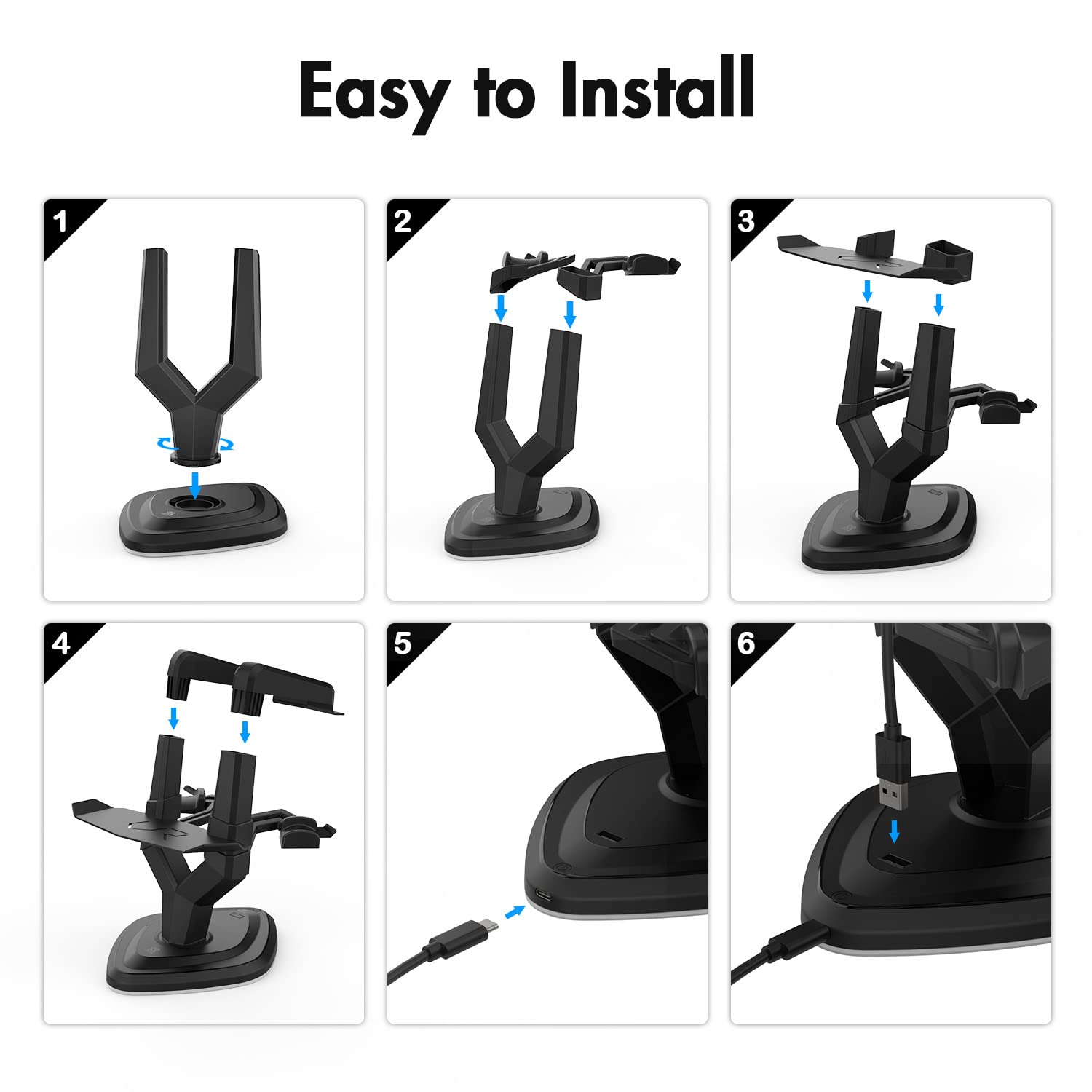 AMVR RGB Stand Holder Compatible with Oculus/Meta Quest 3/Quest 3S/Quest 2/Quest Pro/Pico 4/PSVR 2, Vertical VR Headset Charging Dock, Colorful Breathing Light