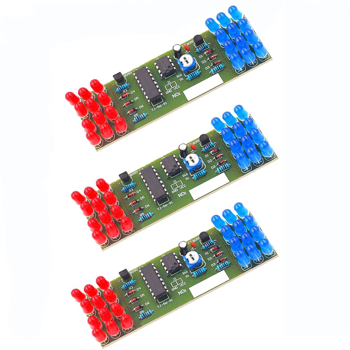DORHEA 3 Set LED Flashing Lights Practice Board - NE555 CD4017 IC Kits - Red Blue Dual-Color DIY Kit - Strobe Electronic Suit Flashing Lights Components