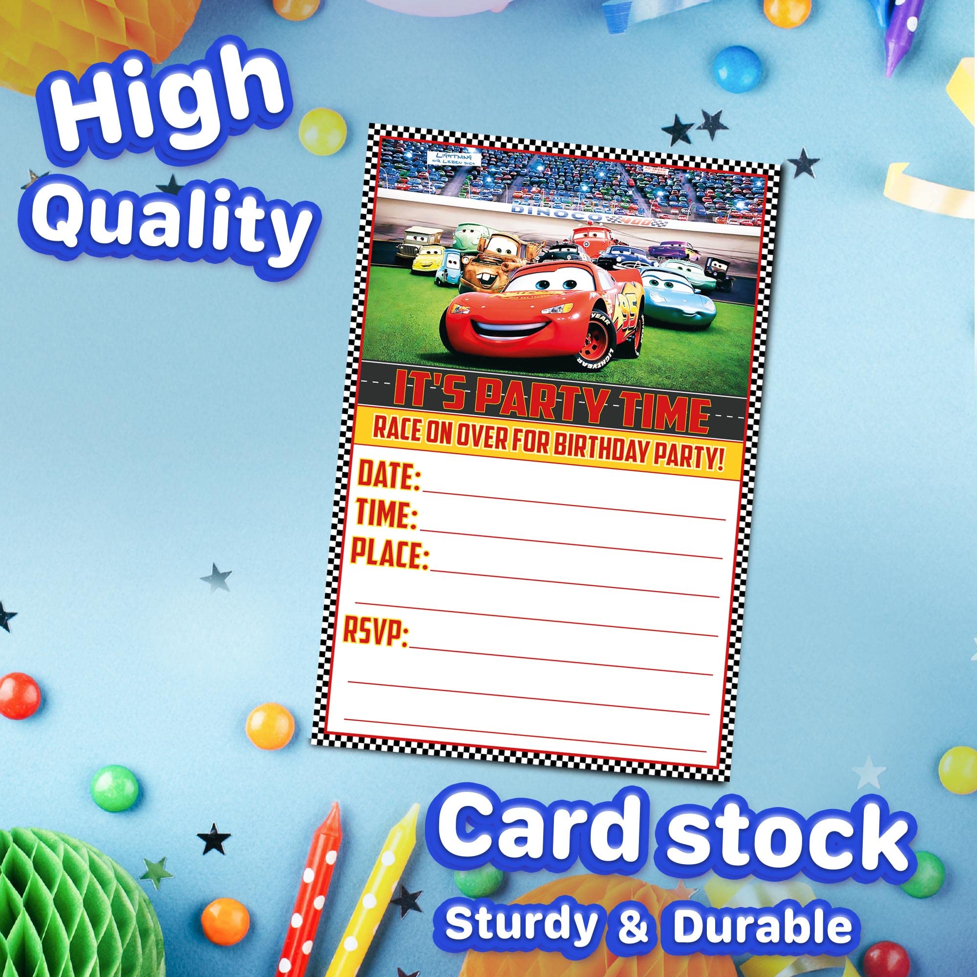 30x Cars Birthday Invitations and Envelopes β Fill-in Happy Birthday Party Invitations for Kids, 6X4 Inches, Postcard Style