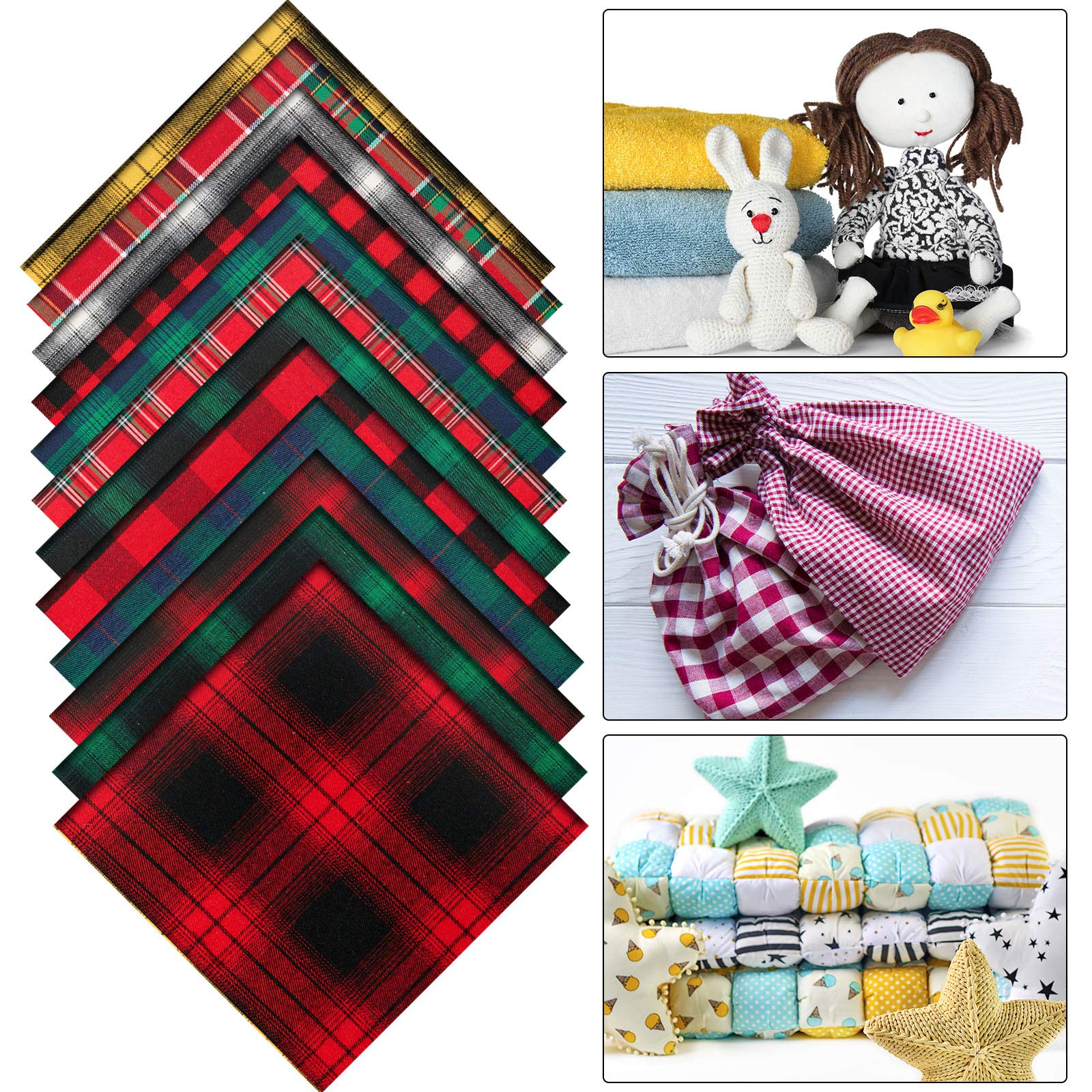 12 Pieces Buffalo Plaid Fabric Cotton Fabric Squares 10 x 10 Inch Patchwork Sewing Fabric for DIY Sewing Quilting