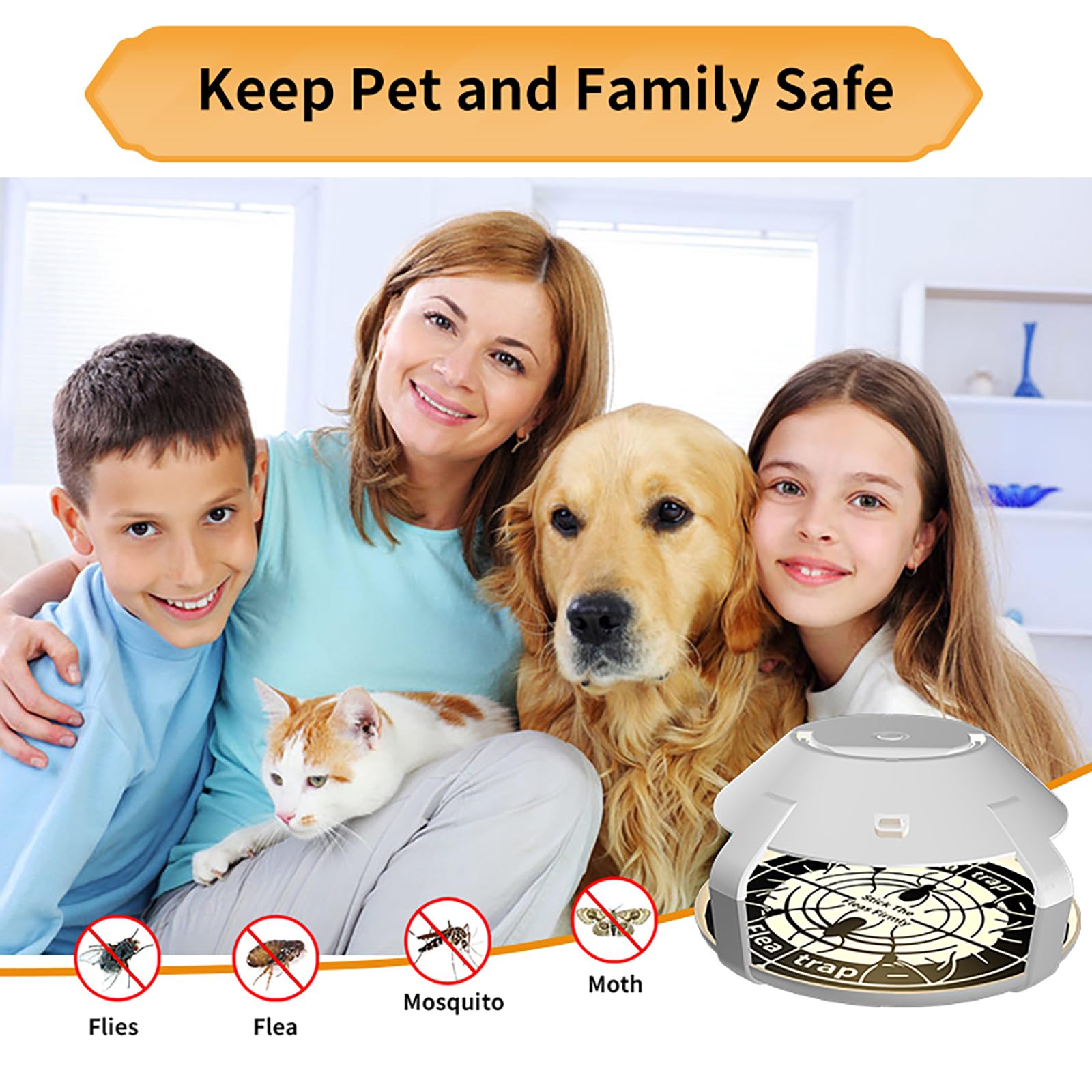 2 Packs Flea Traps for Inside Your Home with Light, Flea Light Trap for Bug USB Charing Insect Pest Control Traps for Kitchen, Living Room, Balcony, and Bedroom