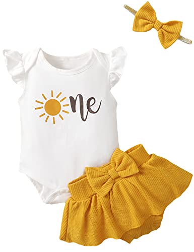 Aslaylme Baby Girl 1st Birthday Outfit First Birthday Clothes One Year Old Birthday Sun Skirt Set (Sun,12-18 Months)