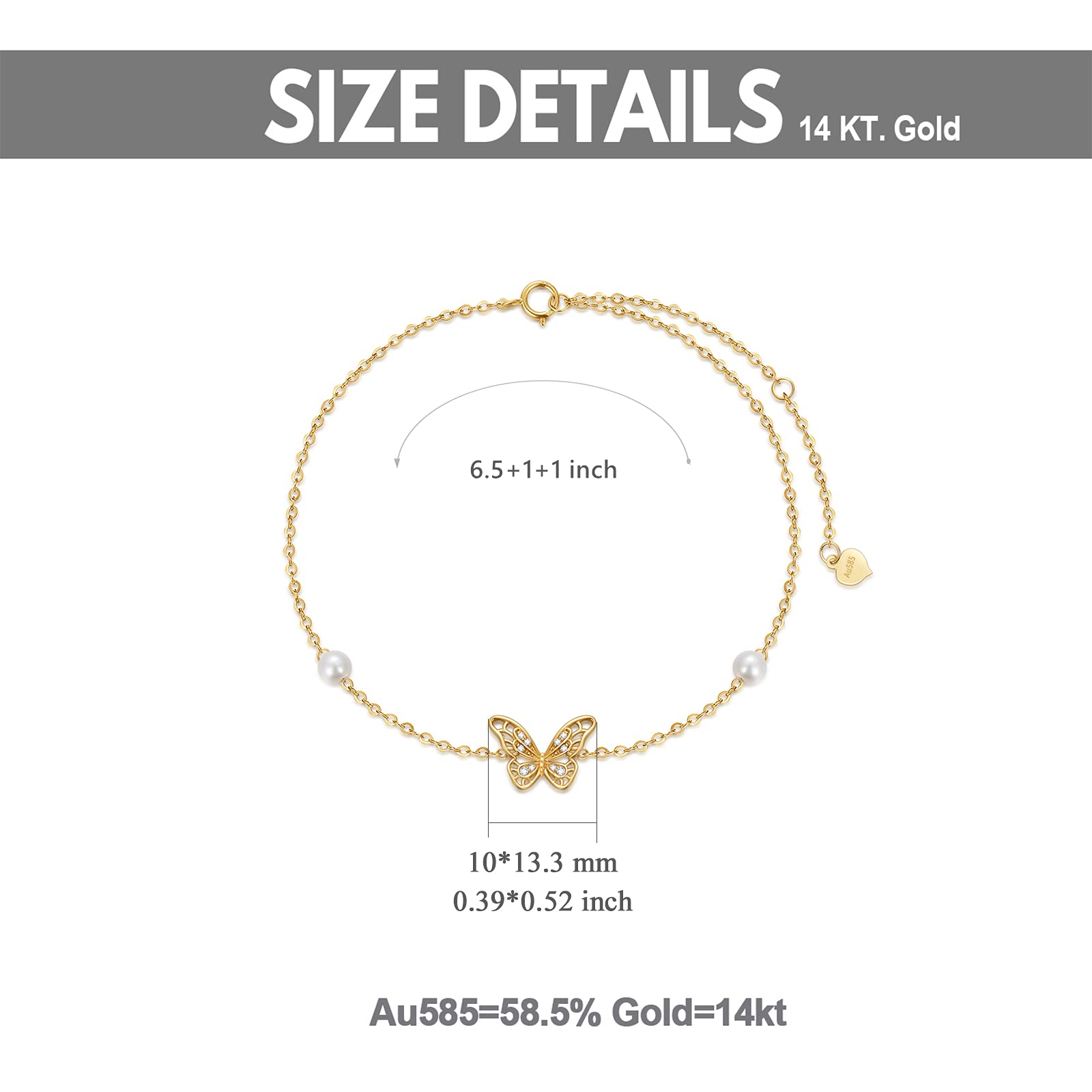 14k Solid Gold Butterfly Bracelets for Women Bracelets for Her Real Gold Chain Bracelet