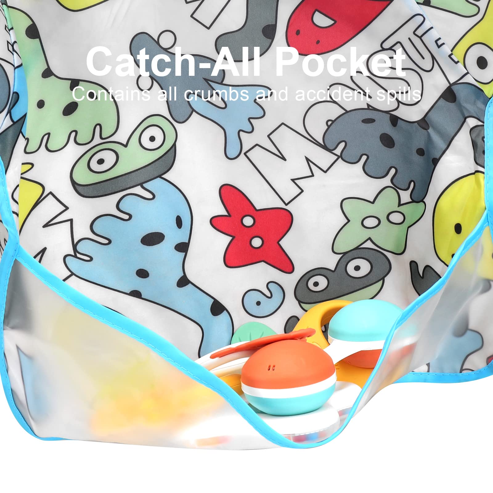 Accmor 4 Pcs Baby Long Sleeve Bibs, Waterproof Baby Bibs with Pocket, Toddler Sleeved Bib, Baby Smock for Eating Feeding, 24-36 Months