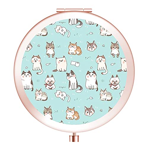 DemYing Folding Mini Pocket Mirror - Round, Rose Gold, Portable, Double Sided with 2x Magnification - Great Gift for Women, Mothers, Kids