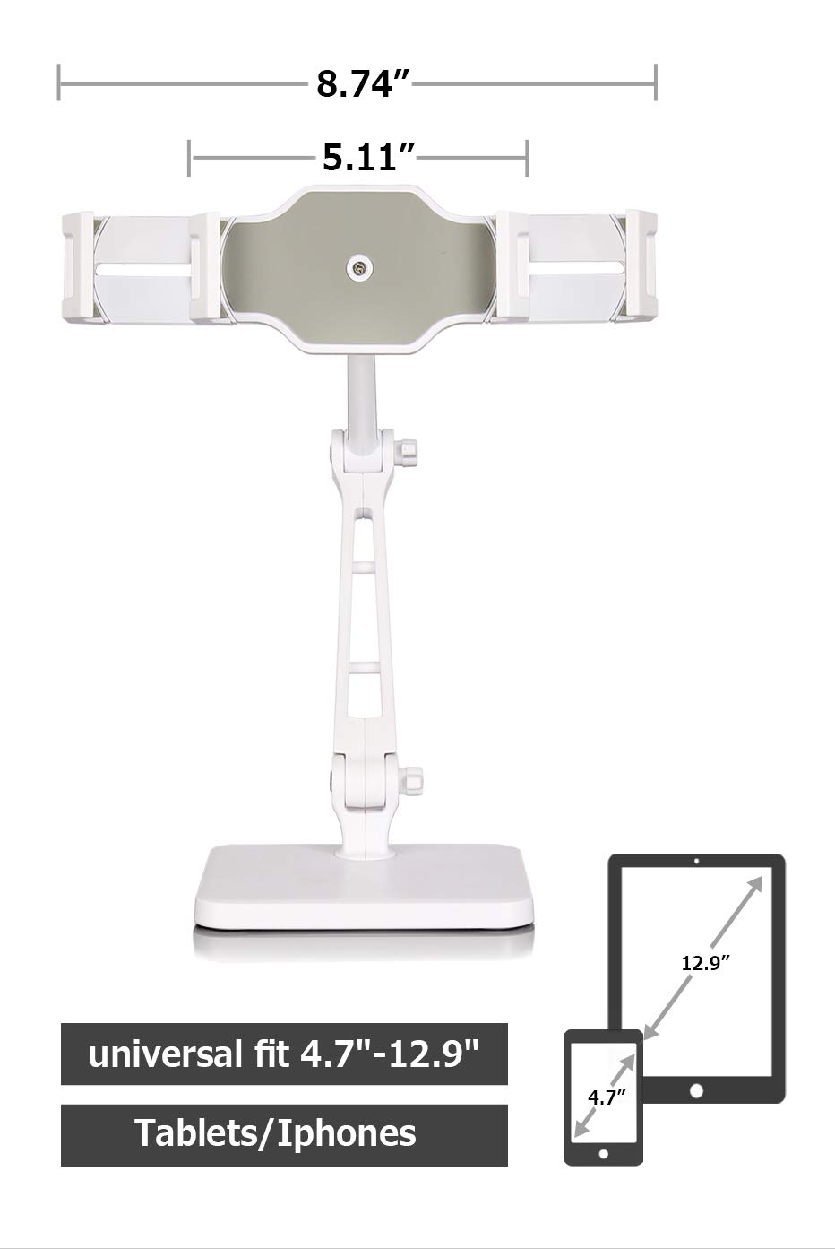DoubleSun iPad Stand Holder, Tablet Stand Adjustable - 360° Swivel Folding iPad Stands and Holders for Desk Fits Phone iPad Air Mini Pro, Kindle, Fire, Surface, (4.7''-12.9'')