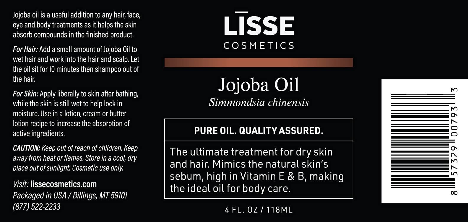 Lisse 100% Pure Jojoba Oil – Cosmetic/Therapeutic Grade– Batch Tested and Verified – Premium Quality you can Trust (4 oz)