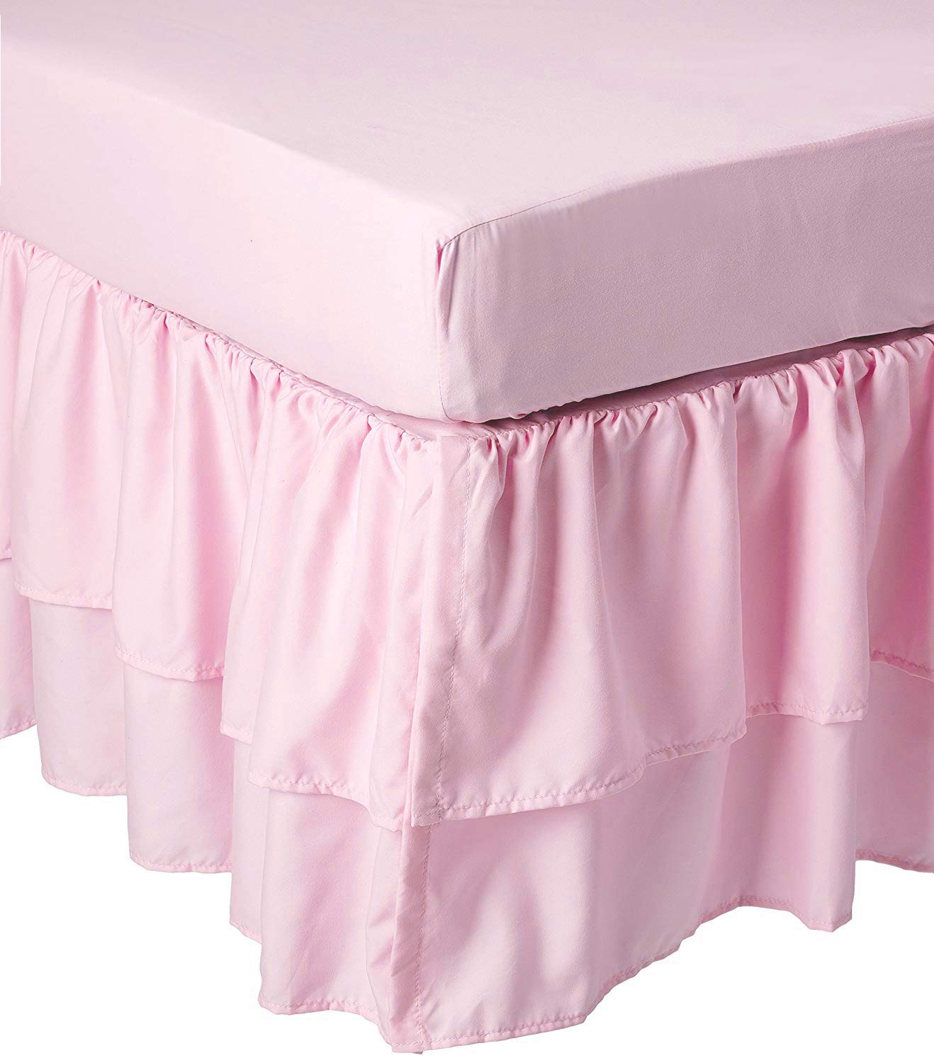 American Baby Company Double Layer Ruffled Crib Skirt Waterproof Mattress Pad Cover and Microfiber Fitted Crib Sheet Bundle, Pink, for Girls