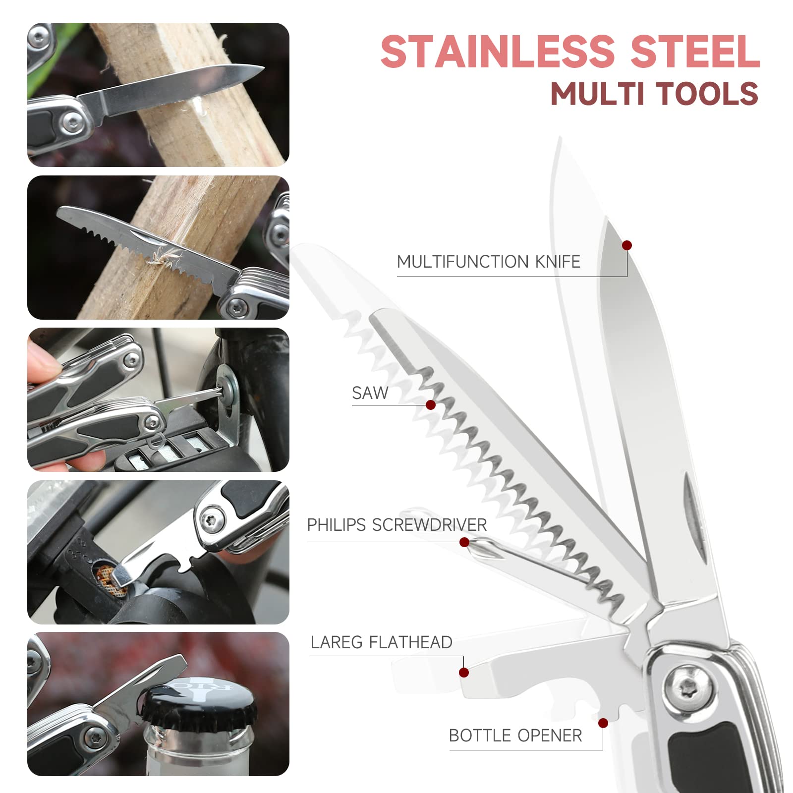 17-In-1 Multitool with Flashlight, Valentines Day Gifts for Him Dad Husbaand, Multitool Pliers Pocket Knife Pliers with Nylon Sheath, Handy Multi-Tool for Outdoor, Camping, Hunting, Survival