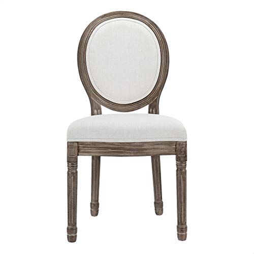CangLong Farmhouse Dining Room Accent Chairs, French Distressed Bedroom Chairs with Round Back, Elegant Kitchen Chairs Side Chair, Set of 2, Fabric Back in Beige