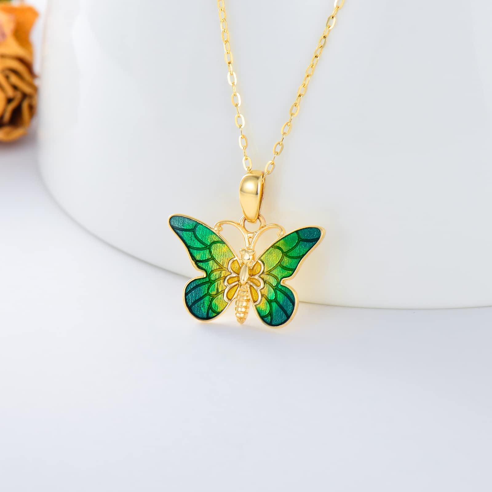 14k Solid Gold butterfly Pendant Necklaces for Women 2 Style Yellow Gold Jewelry Present for Wife Girlfriend Mother-8336