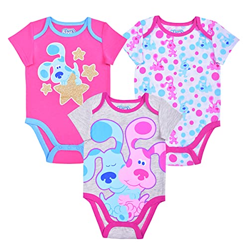 Nickelodeon Blueās Clues & You Girlsā Blue and Magenta 3 Pack Bodysuits for Newborn and Infant ā Pink/Grey