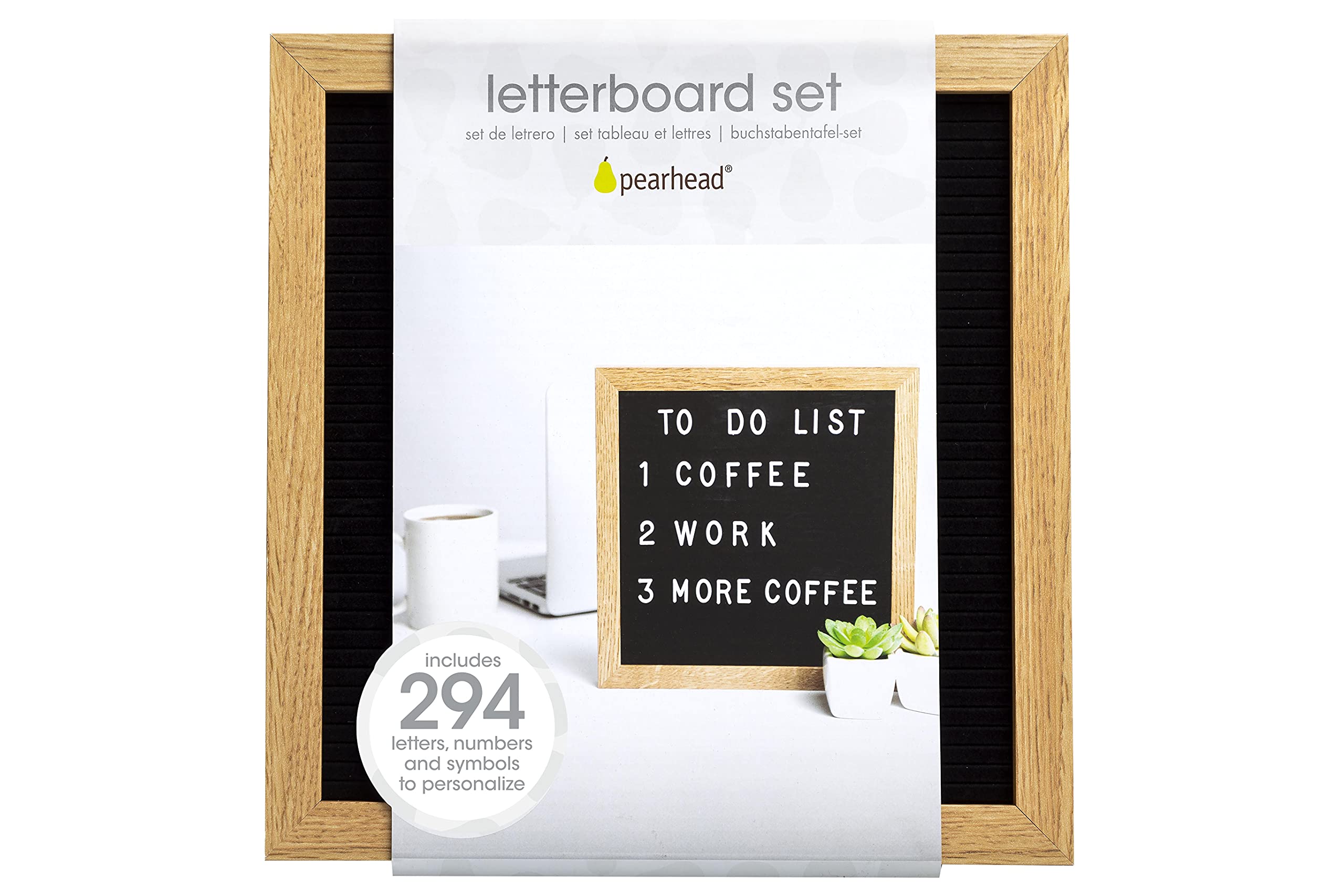 Pearhead Natural Wood And Black Felt Classic Letter Board Set, Includes 294 White Letters, Modern Reusable Message Board, Gender Neutral Photo Prop, Nursery And Home Decor, 10" x 10"