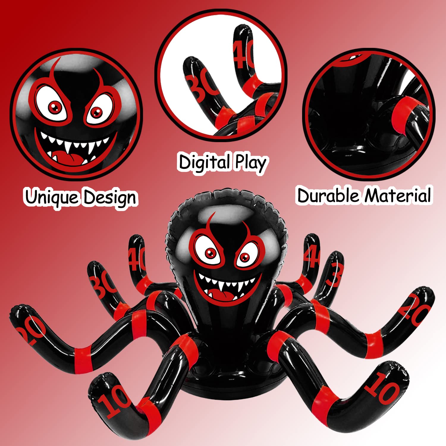 15Pcs Halloween Games Inflatable Spider Ring Toss Game with 12 Rings and Pump Halloween Ring Toss Game Set Gift for Kids Adults