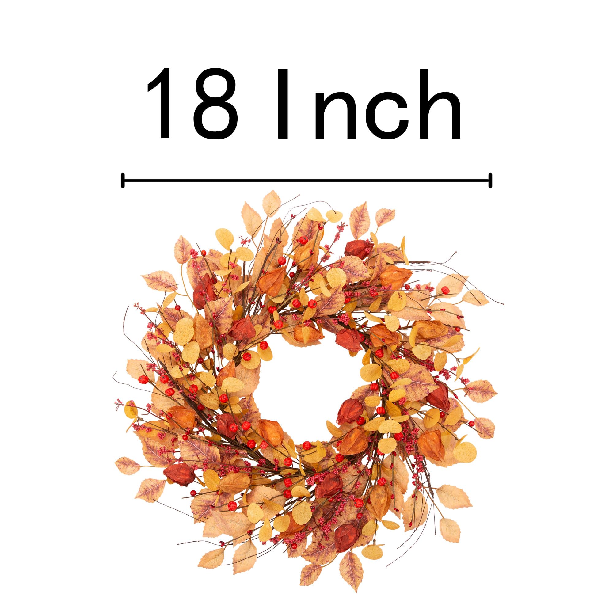 18 Inch Fall Wreath Front Door Wreath Fall Decorations with Wood and Silk Autumn Leaves Harvest Festival Decorations for Home