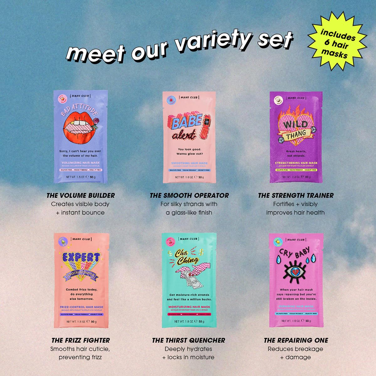 MANE CLUB Variety Pack Deep Conditioner, cruelty free, vegan, no sulfates or parabens β Pack of 6