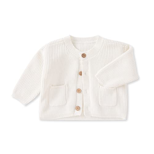 pureborn Baby Girls Boys Sweaters Warm Jacket - Cotton Knit Cardigan Button Closure Coat Outwear for Spring 3-6 Months White