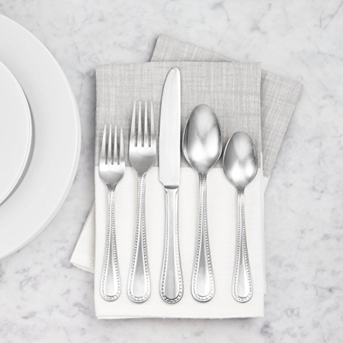 Amazon Basics Stainless Steel Dinner Knives with Pearled Edge, Pack of 12, Silver