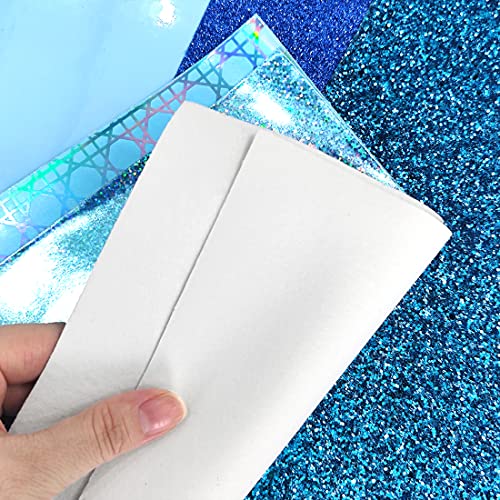 5 Pcs Ice Blue Glitter Faux Leather Sheets Combination Solid PU Leather Synthetic Crafts Fabric for Leather Bows Earrings Making 8x12 Inch