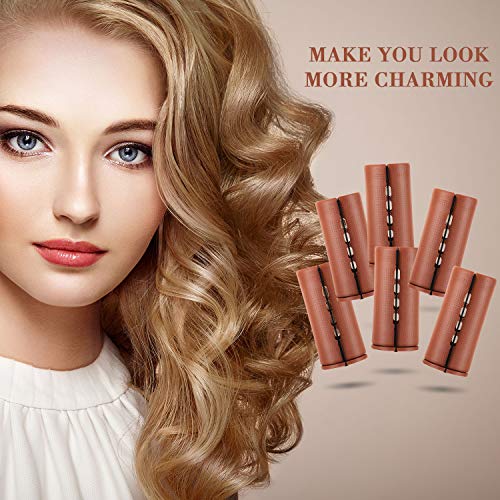 12 Pieces Hair Perm Rods Set Cold Wave Rods Plastic Perming Rods Hair Curling Rollers with Stainless Steel Rat Tail Comb Pintail Comb for Hairdressing Styling Tools (1.57 Inch, Brown)