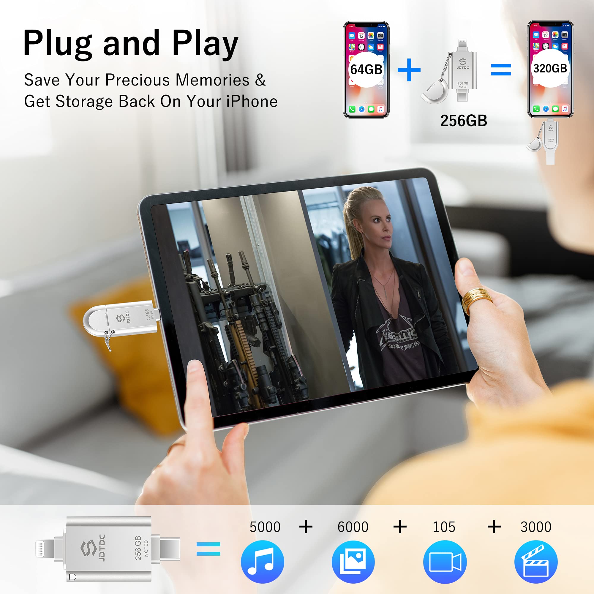 MFi Certified 128GB Photo-Stick-USB-Flash-Drive iPhone-Photo-Storage-Stick USB C iPhone-Flash-Drive-for-Photos External-Storage-iPhone-Thumb-Drive Memory-Stick-for-Android iPad iPhone-Photo-Transfer
