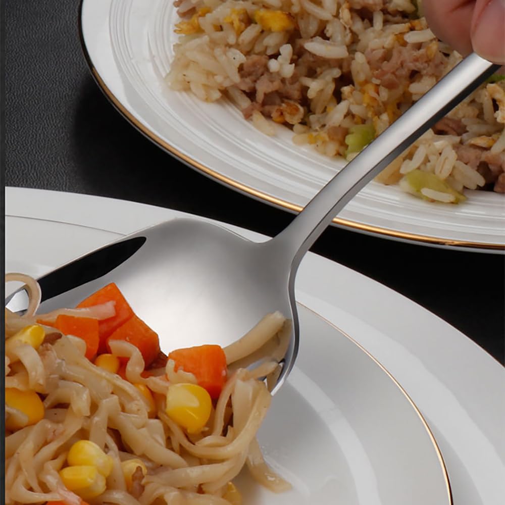 2 Pcs Large Stainless Steel Soup Spoons,Silver Square Head Design Serving Spoons Dumplings Ramen Ice Cream Dessert Long Handle Big Soup Spoon For Restaurant Tableware Kitchen Gadgets Cooking Utensils