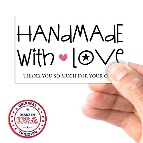 Handmade With Love Thank You Customer Appreciation Package Inserts for Small Businesses, 100 2" X 3.5” Single Sided Insert Cards by AmandaCreation