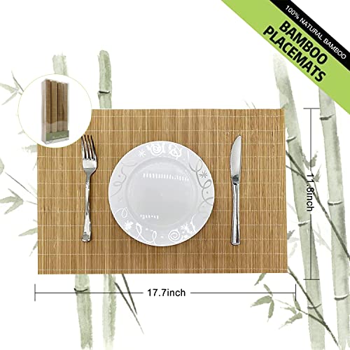 ANDSTAR Set of 8 Pcs Bamboo Placemats Sushi Rolling Mat Japanese Style Natural Anti-Slip Bamboo Placemats Washable Heat-Resistant Table Mats for Dining Room and Kitchen(Brown)