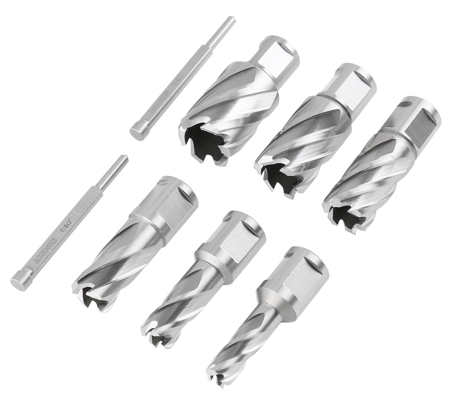 Accusize Industrial Tools Hss Professional Annular Cutter Set 1'' Cutting Depth, 7/16'' to 1-1/16'' with 3/4'' Weldon Shank, 8 Pc Set, HSS1-0000