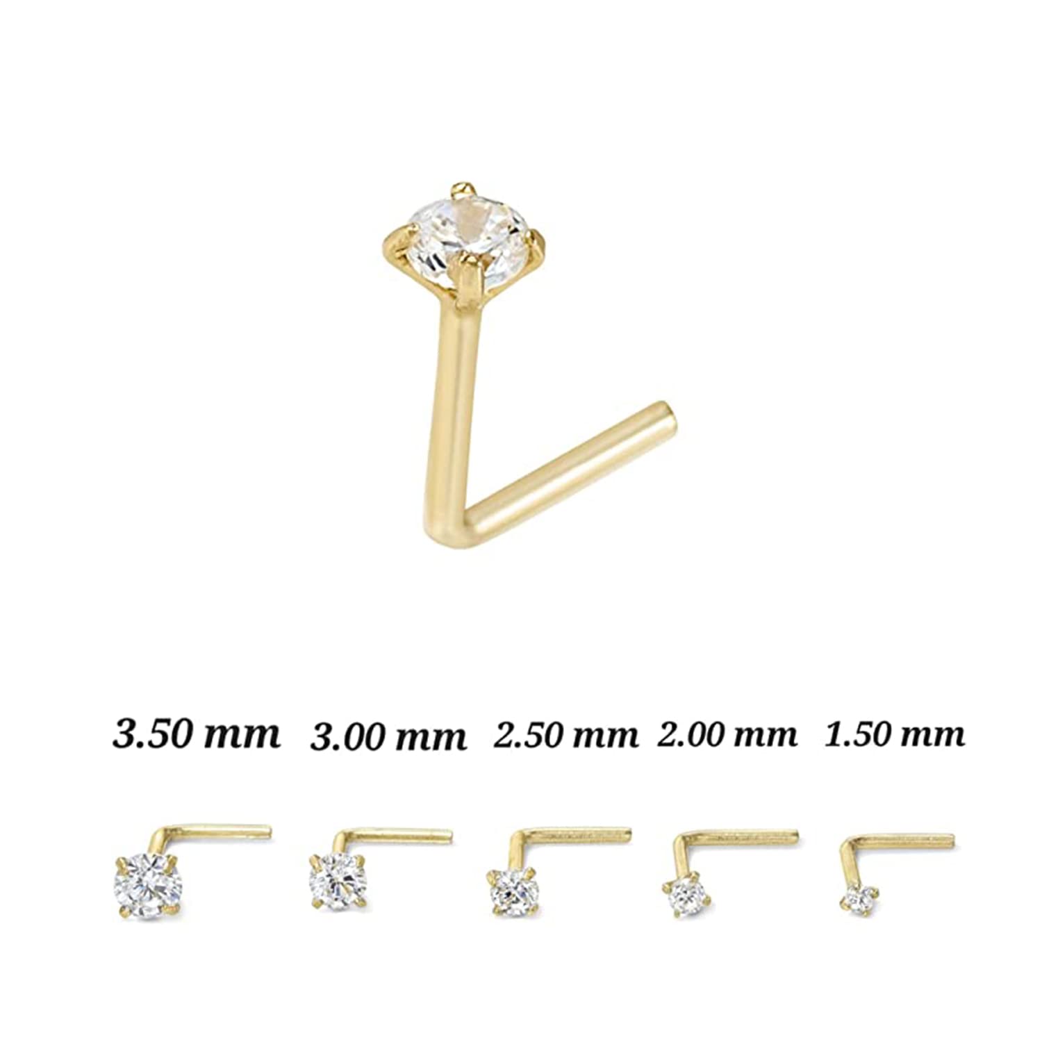 14K Solid Yellow Gold, L Shape Diamond Nose Stud, Micro Nose, Screw Nose Stud, Body Jewelry Yellow Gold (3.50 ml Natural Diamond)