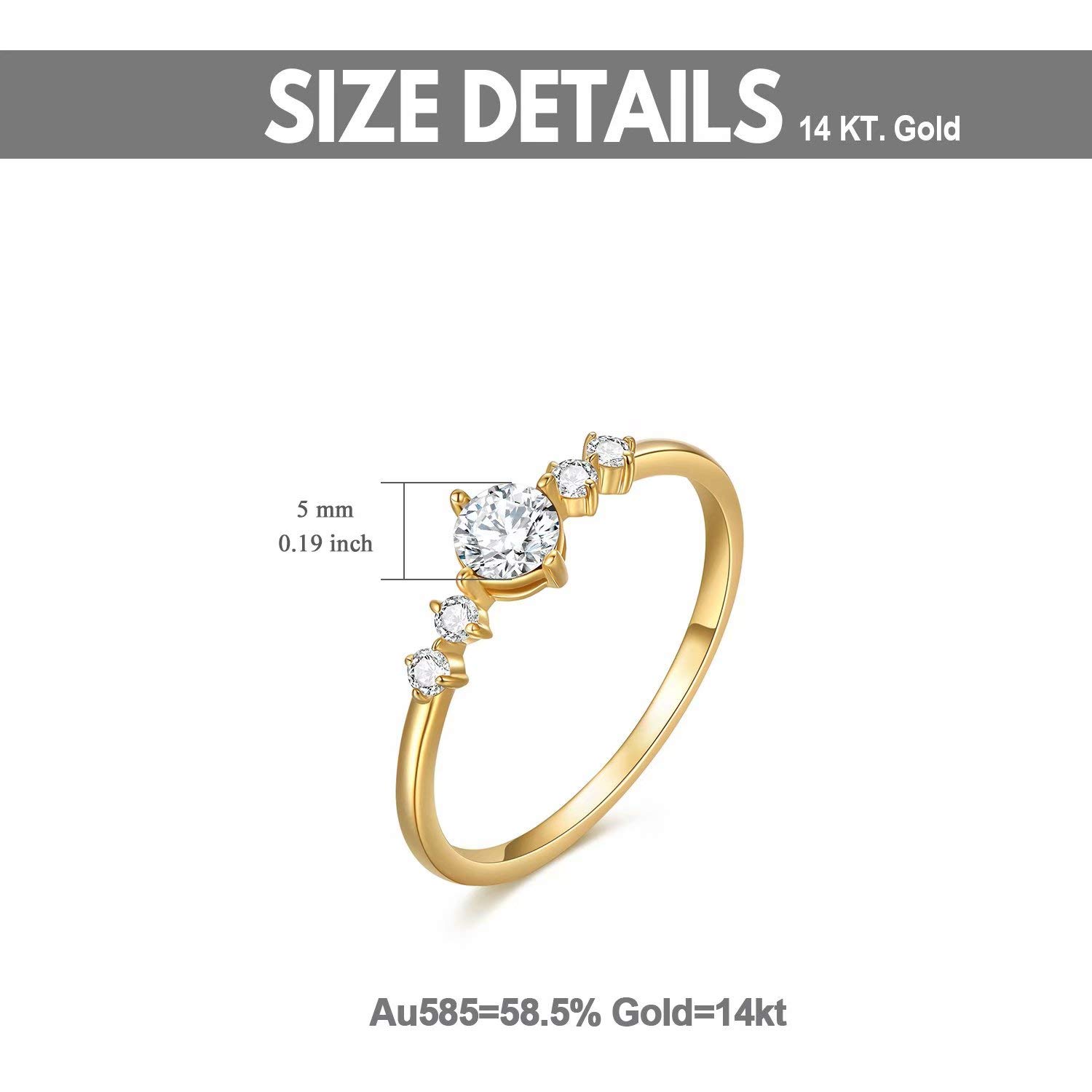14K Solid Yellow Gold Ring for Women, Real Gold Dainty Wedding Engagement Eternity Bridal Ring Love Jewelry for Her, Size 10
