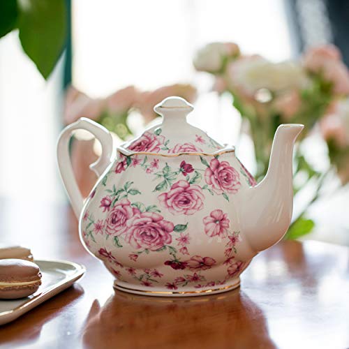 BTaT- Tea Pot, Teapot, Porcelain Teapot, 38 oz, Floral Teapot, Bone China Teapot for Tea Set, Ceramic Tea Kettle, Tea Pots for Tea Cup, Tea Pot Ceramic, Tea Pots for Loose Tea, Mother's Day Gift