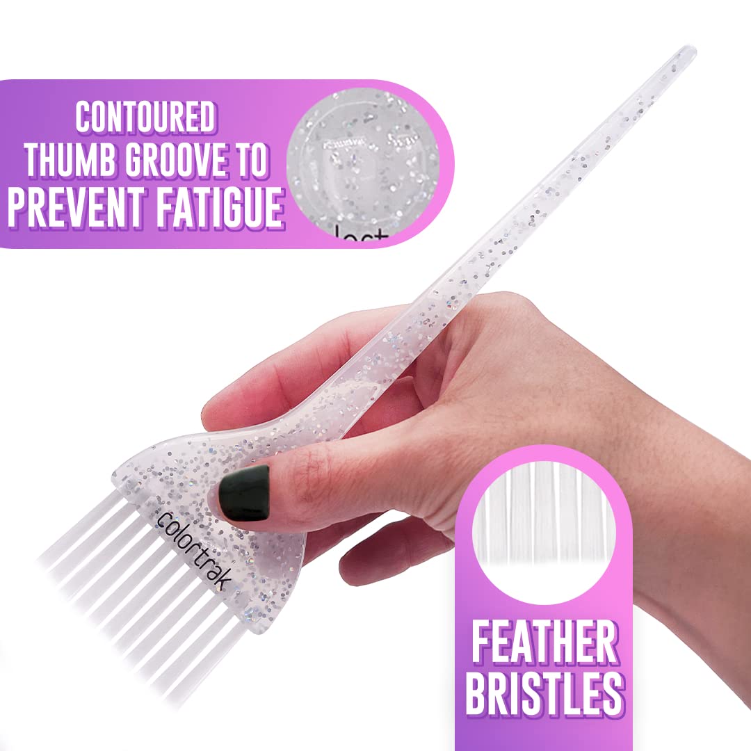 Colortrak Galaxy Glitter 2 Piece Hair Brush Set for Highlighting and Coloring Hair Sections, Includes 2.5 Inch Wide Celestial Glow Soft Bristle Brush, 3 Inch Wide Meteor Shower Stiff Bristle Brush