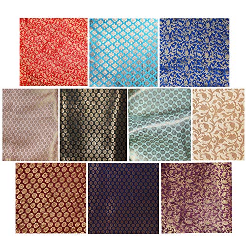 Assorted Design Bundles Quilting 10 Pcs Brocade Art Silk Fabric Swatches for Sewing Scrapbook DIY Project Craft