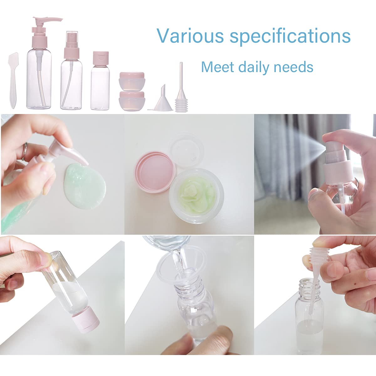 LIYUABU 8 Pcs Travel Bottles Set,Travel Bottles & Containers,Refillable Small Mini Empty Plastic Pump/Spray/Squeeze Bottles for Cosmetic and Travel Toiletries with Storage Bag