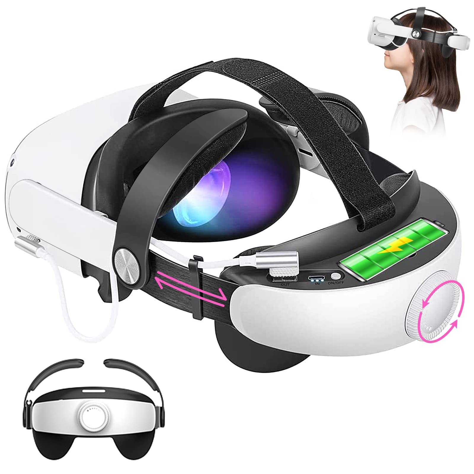 2BK Elite Strap with Battery for Q-2,5200mAh Extend 5hrs Playtime,Fast Charging VR Power,Balance&Adjustable Head Strap for Enhanced Support and Comfort in VR