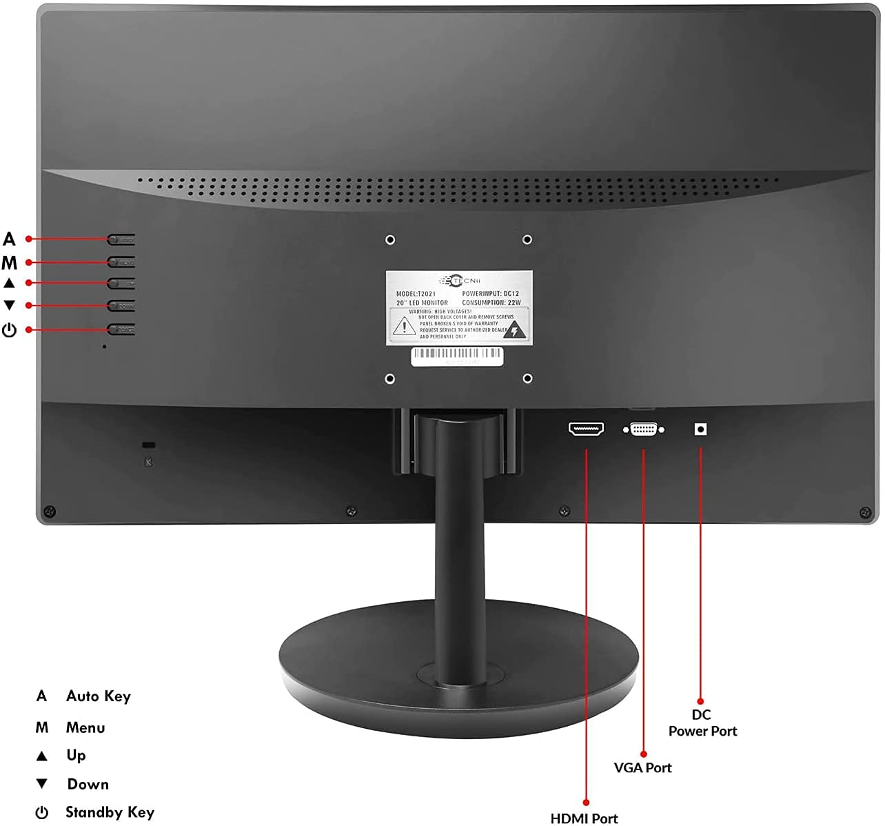 TECNII 20 Inch Widescreen LED Backlit LCD Desktop PC Monitor HD+ Resolution - 3ms Response Time - HDMI - VGA - for Home, Office - Black, TM200