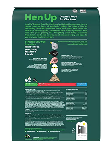 Hen Up Organic | Starter Grower Crumbles - Non-GMO Baby Chick Food | 25 Pound (25 lb) Bag