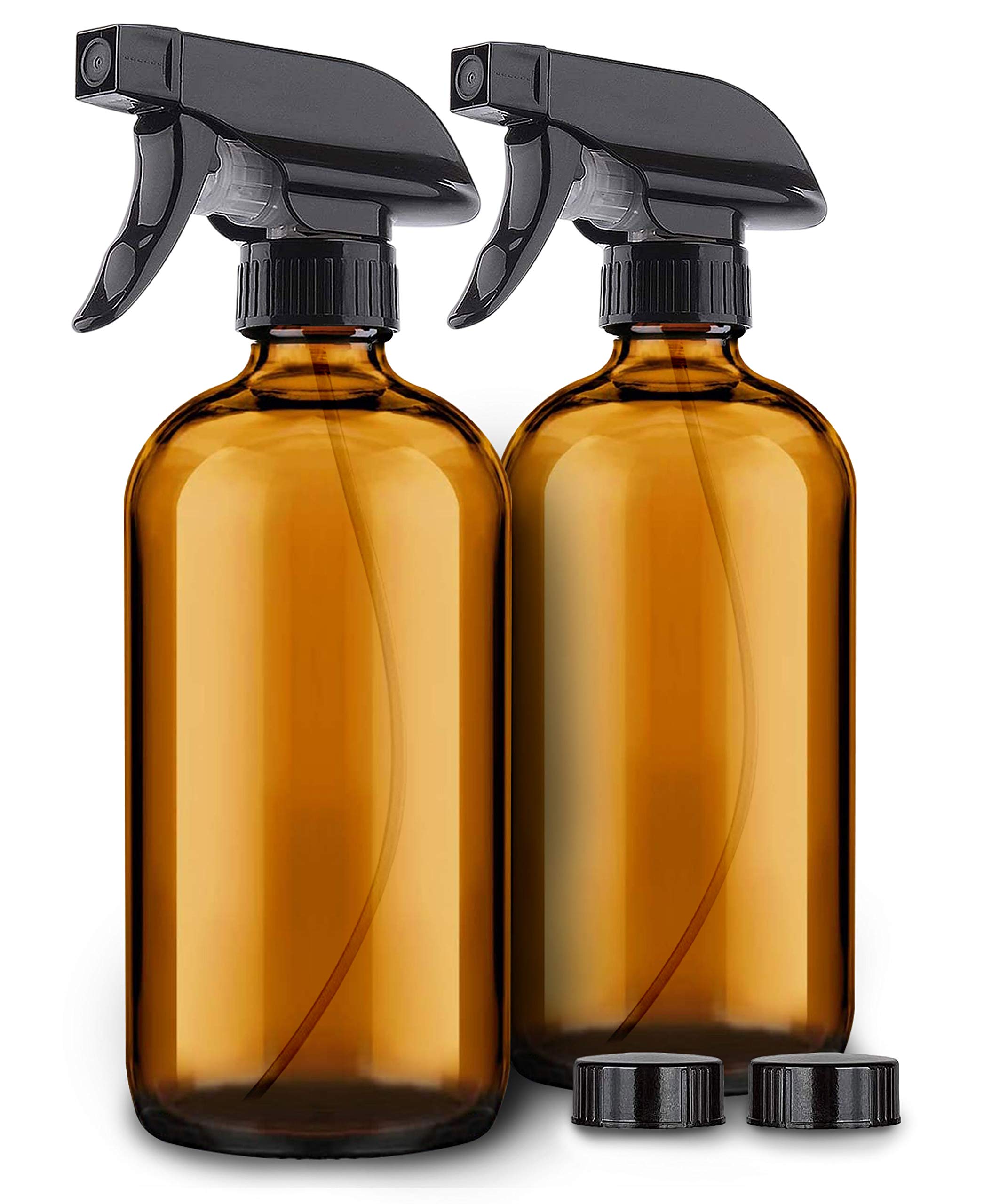 2 Pack Clear Glass Spray Bottles For Cleaning Solutions & Essential Oils - 16oz Empty Refillable Heavy Duty Container Bottle for Aromatherapy, Kitchen, Cooking, Hair & Perfumes - Mist & Stream Sprayer