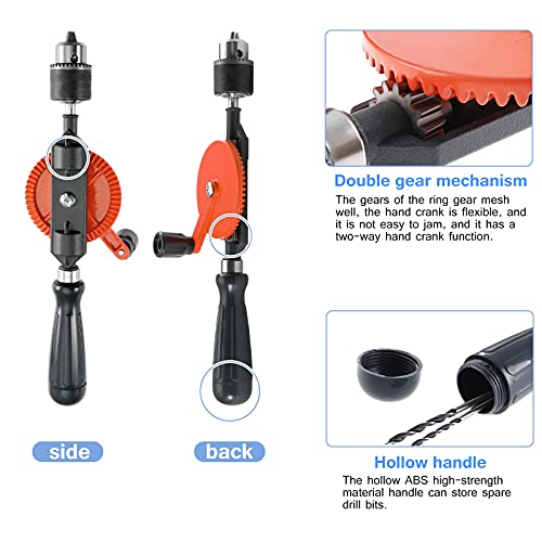 OCR Hand Drill Manual Crank Drill 3/8 inch (1.5mm-10mm) Precision Chucks Hand Drill with 2Pcs Drill Bit Set for Wood Plastic Acrylic Circuit Board Punching