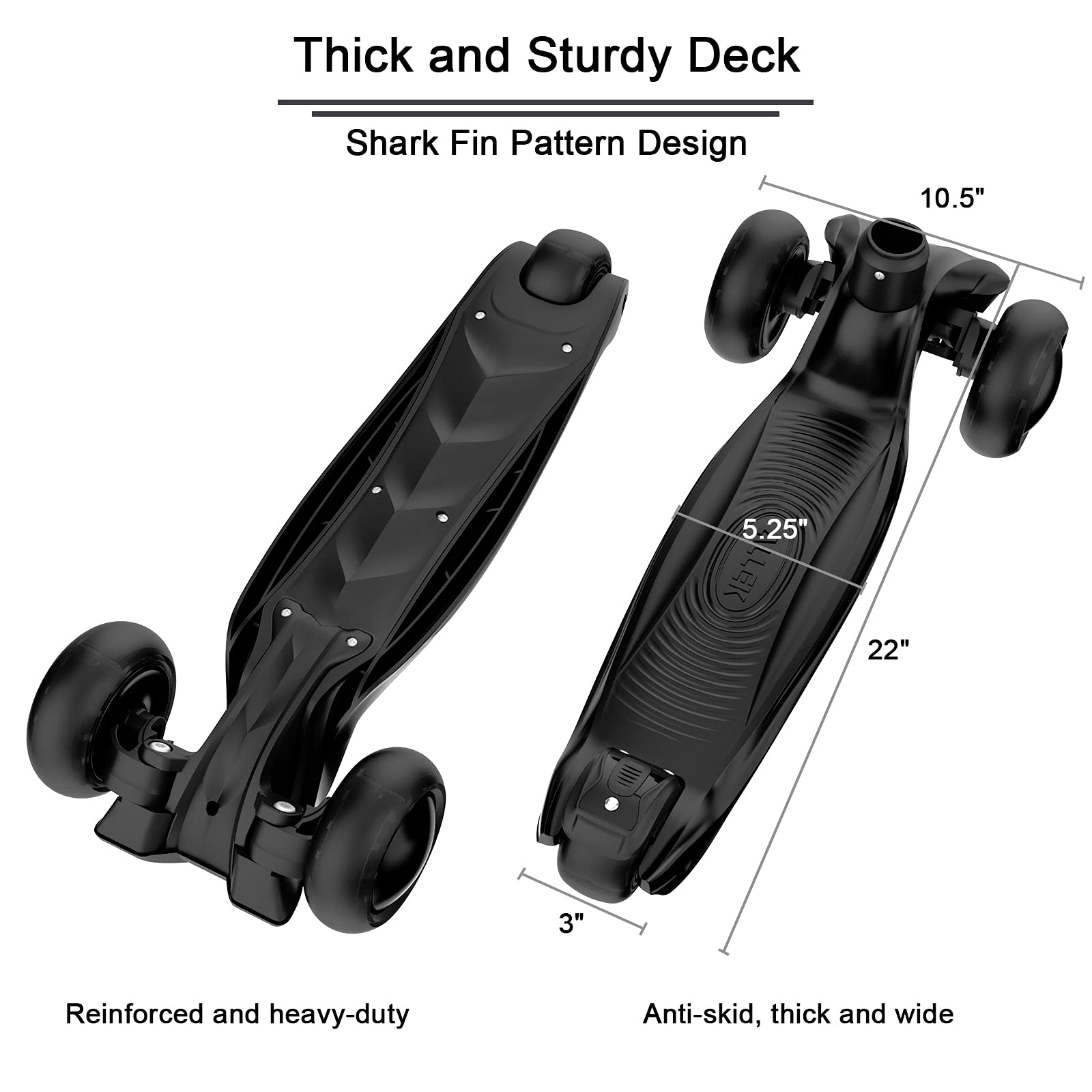 Allek Kick Scooter B03, Lean 'N Glide 3-Wheeled Push Scooter with Extra Wide PU Light-Up Wheels, Any Height Adjustable Handlebar and Strong Thick Deck for Children from 3-12yrs (Black)