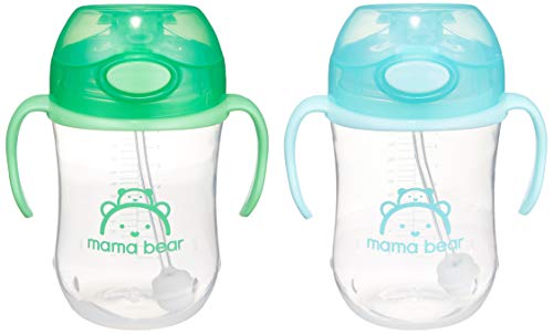 Amazon Brand - Mama Bear Weighted Straw Sippy Cup, Pack of 2, Blue/Green